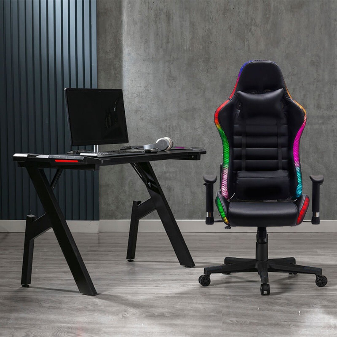 Birou Gaming cu iluminare LED OFF 300 negru | Scauneonline.ro