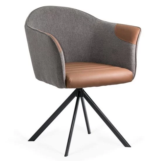 Scaun living rotativ cu sezut din piele ecologica maro si spatar textil ...