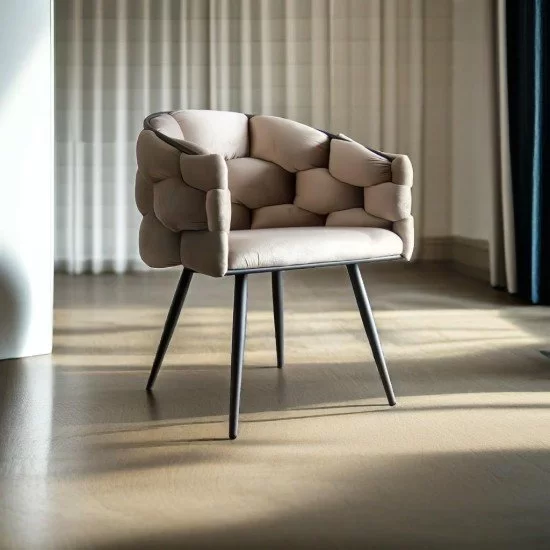 Scaun modern din catifea si cadru metalic BUC 256 bej | ScauneOnline.ro