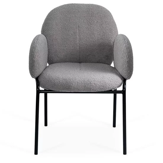 Grey dining chair BUC 281 boucle with black frame