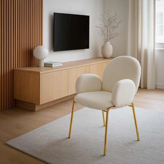 Scaun dining crem BUC282 cu cadru metalic auriu